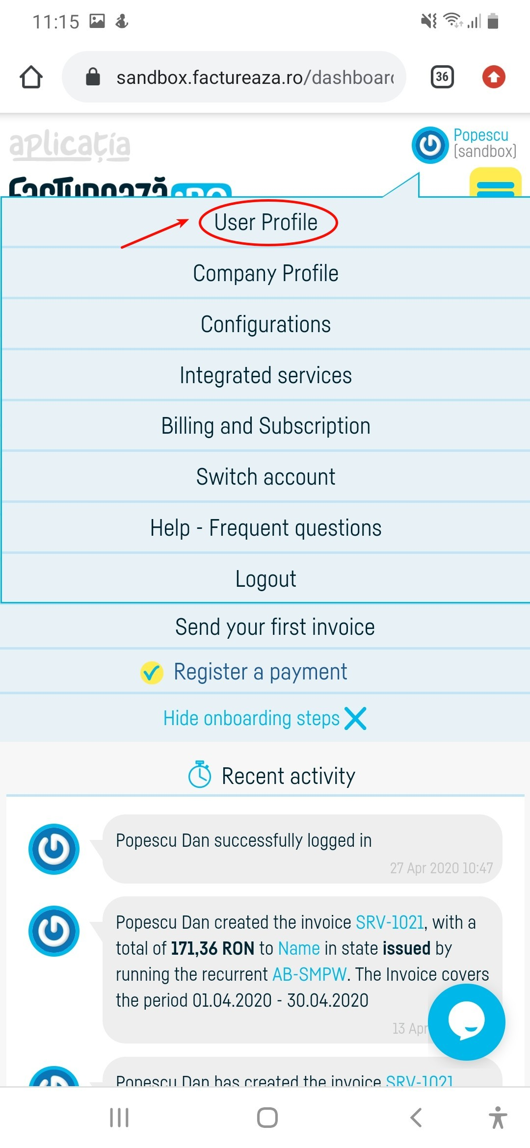 User interface layout setting
